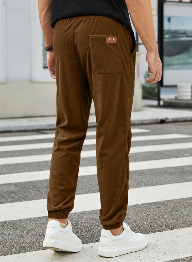 Men corduroy pants with drawstring stretch waist